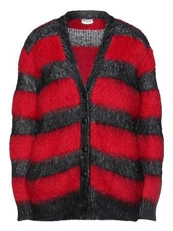 Saint Laurent Striped Knit Suede Jacket - Red