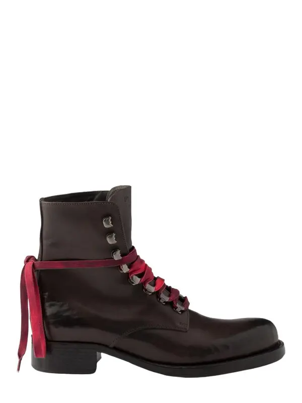 Prada Leather Laced Booties - Teak