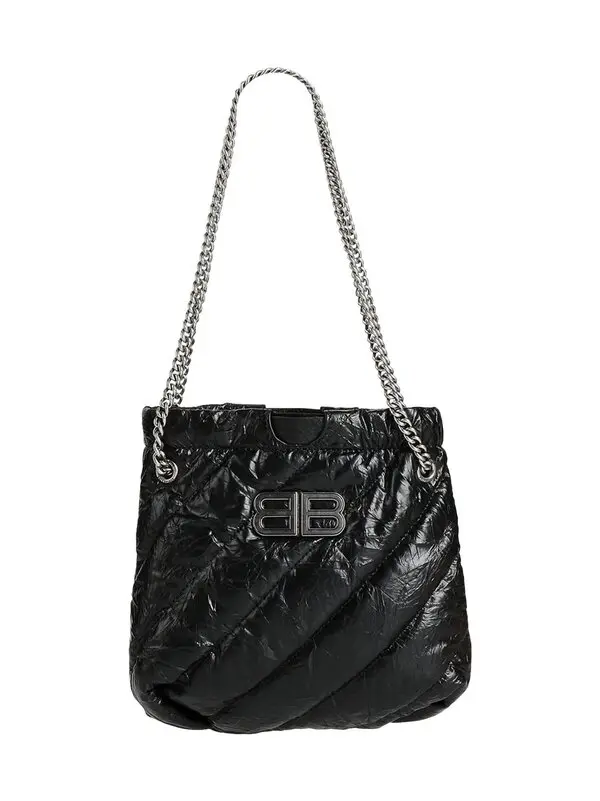 Balenciaga Crinkled Leather Shoulder Bag - Black
