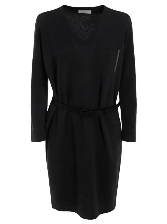 Fabiana Filippi Belted V-neck Dress - Black
