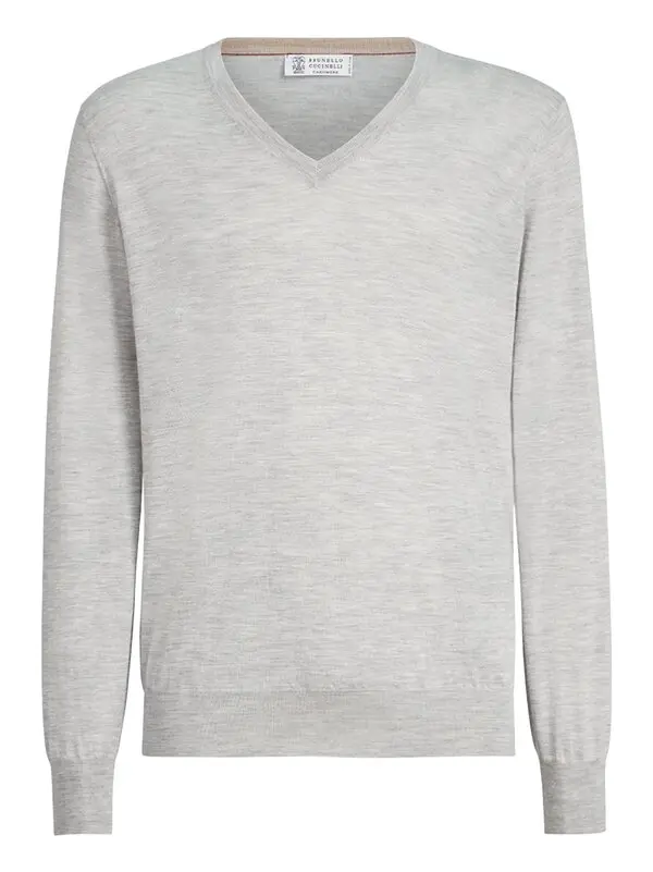Brunello Cucinelli Cashmere-silk V-neck Sweater - Grey