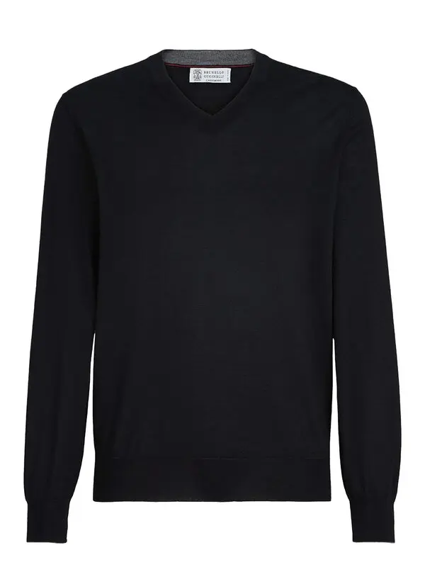 Brunello Cucinelli Cashmere-silk V-neck Sweater - Black