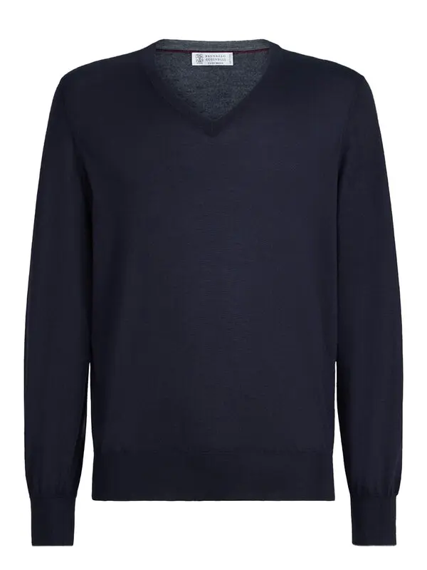 Brunello Cucinelli Cashmere-silk V-neck Sweater - Blue
