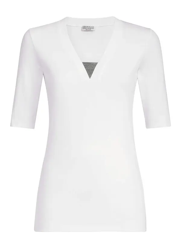 Brunello Cucinelli Monili V-neck T-shirt - White