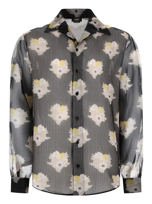 Fendi Camicia Oversize In Seta E Cotone - Black