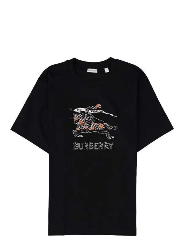 Burberry T-shirt In Cotone Con Knight Check - Black