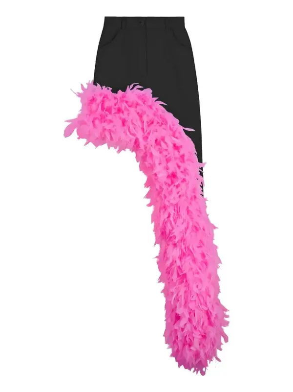 ÚCHÈ Asymmetrical Feather Trim Skirt - Black