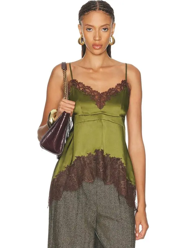 Staud Lina Silk Top In Green - Pear