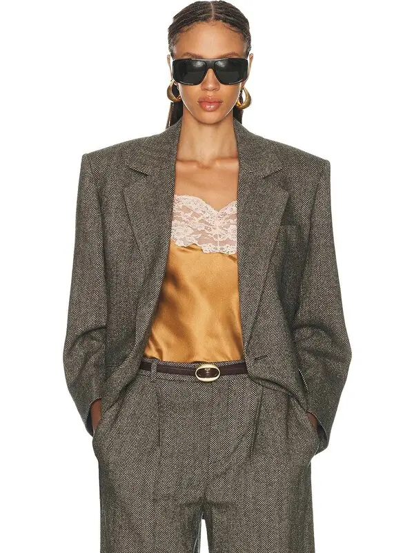 Saint Laurent Wool Jacket In Grey - Brown