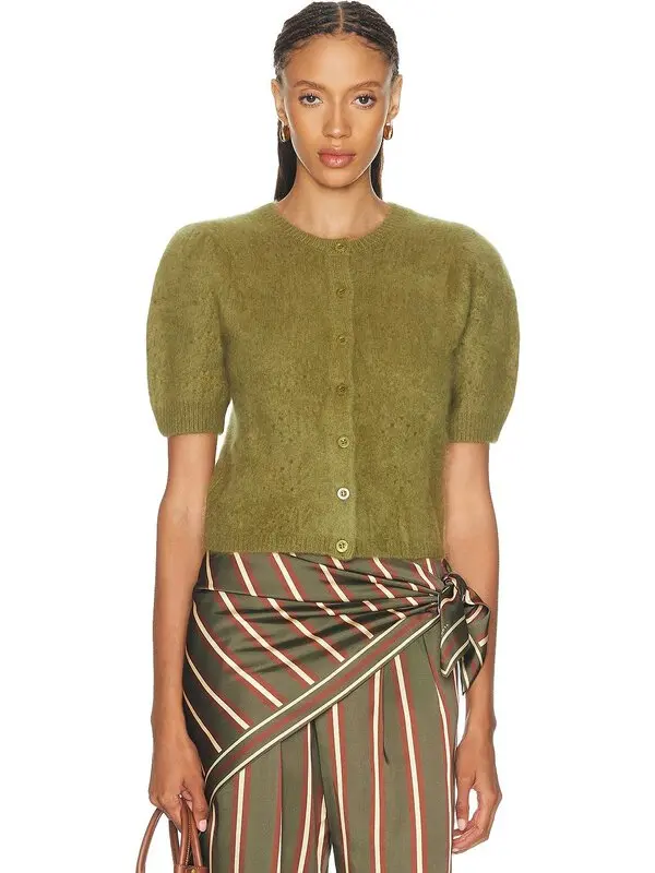 FRAME The Cashmere Airy Cardigen In Olive - Deep Olive