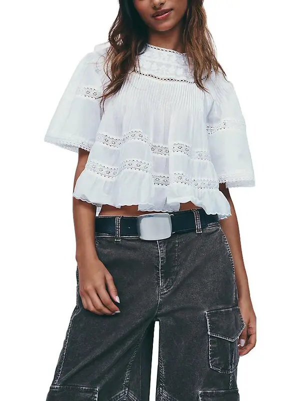 Anthropologie 100% Cotton Tiered Swing Blouse - White