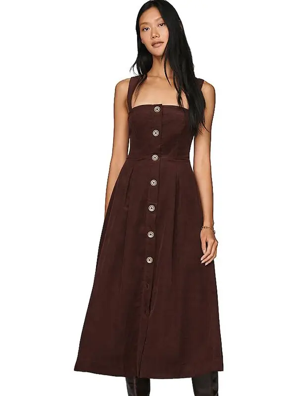 Maeve 100% Cotton Corduroy Midi Dress - Fudge