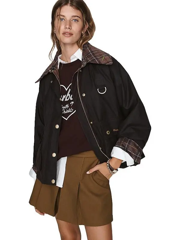 Barbour Tartan Collar Waxed Utility Jacket - Rustic/muted
