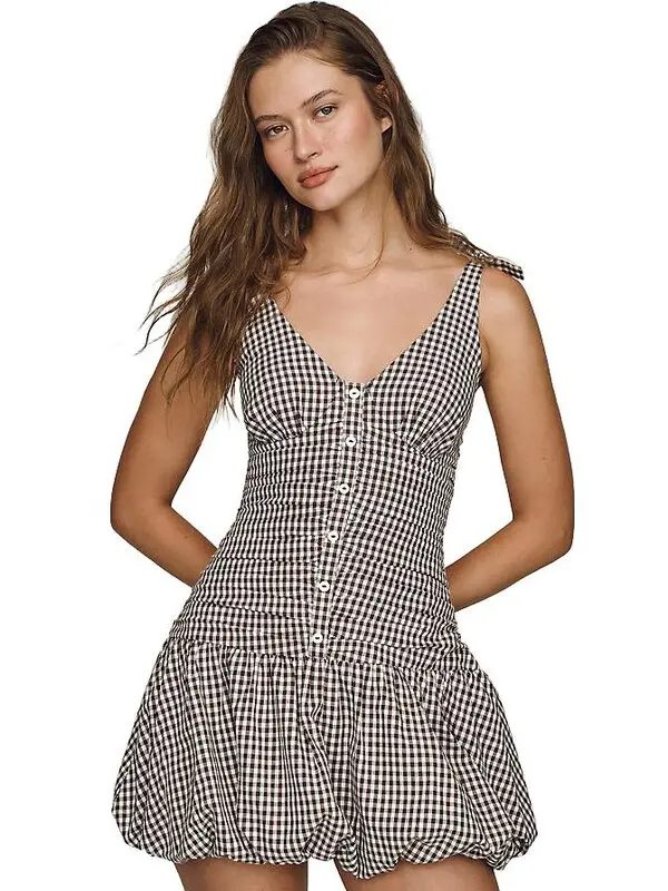 Astr The Label Jeriany Bubble-hem Mi Dress - Brown Gingham