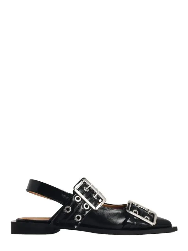 GANNI Ballet Flats With Faux Leather Buckle - Black