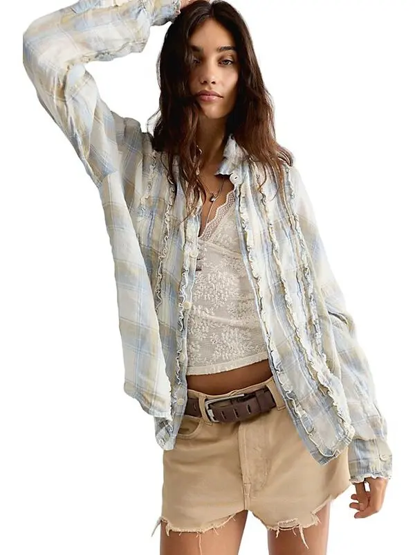 LLEA BLUE Plaid Linen Button-down Shirt - Blue Combo
