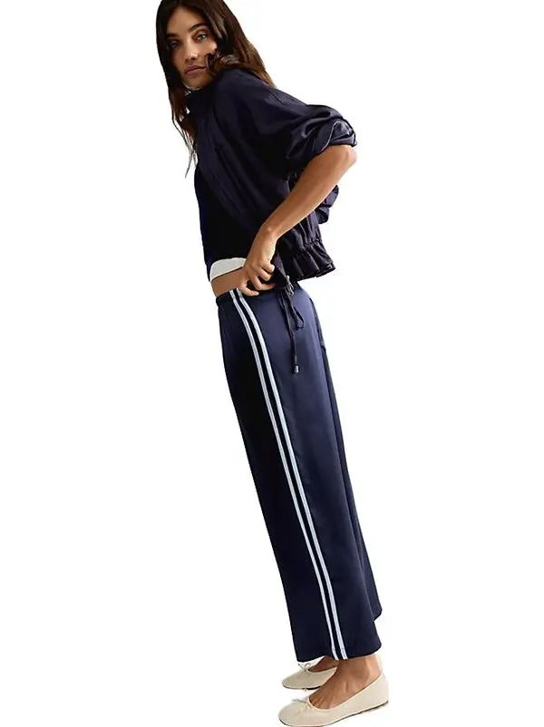 Donni. The Silk Stripe Crop Pants - Navy
