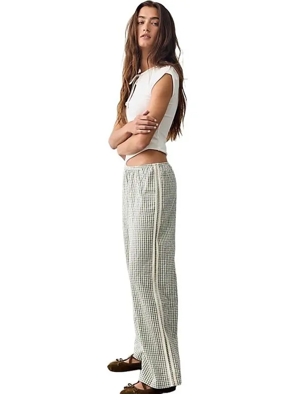Donni. The Cotton Gingham Stripe Crop Pants - Dill