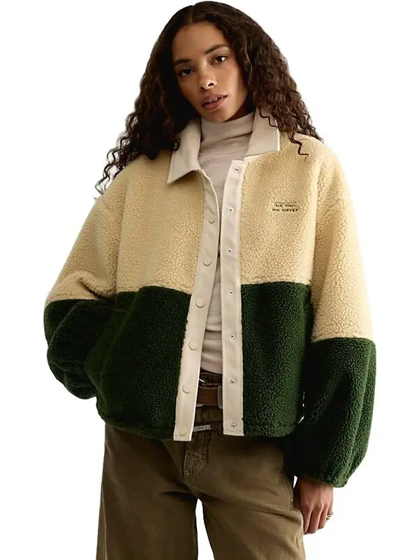 THE TINY BIG SISTER Color-blocked Fleece Jacket - Green