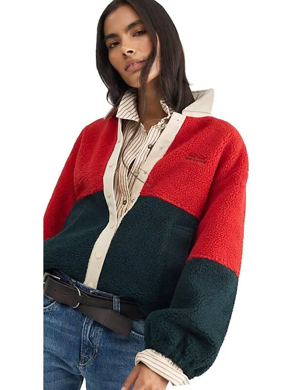 THE TINY BIG SISTER Color-blocked Fleece Jacket - Red