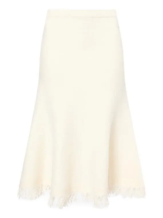Bottega Veneta Fringed-trim Wool-blend Midi Skirt - Chalk