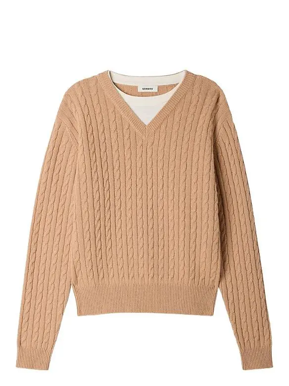 Sandro Two-in-one Cable-knit Wool And Cashmere-blend Jumper - Beige