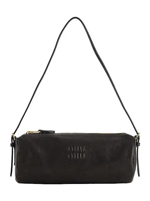 Miu Miu Embossed Logo Round Leather Shoulder Bag - Nero