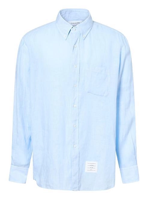 Thom Browne Brand-patch Linen Shirt - Light Blue