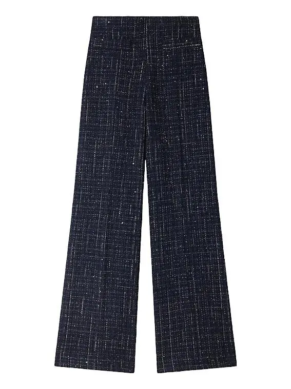 Sandro High-rise Wide-leg Tweed Trousers - Blue