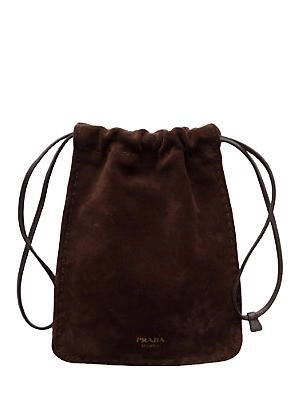 Prada Stamped-logo Suede Smartphone Pouch - Brown