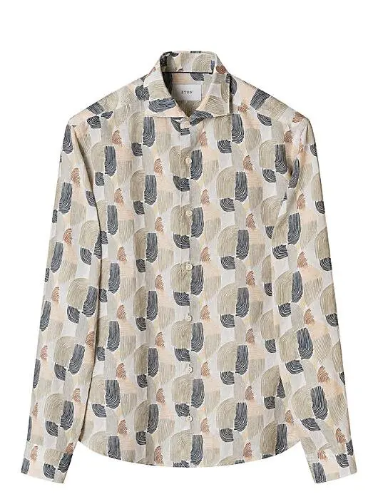 Eton Geometric-print Casual-fit Linen Shirt - Mid Green