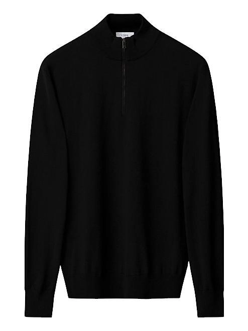 Eton Quarter Zip Knitted Merino-wool Jumper - Black
