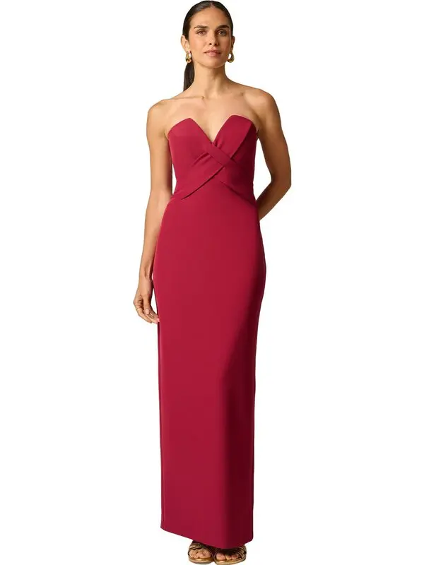 Adrianna Papell Strapless Crossover Notch Neck Stretch Gown - Wine