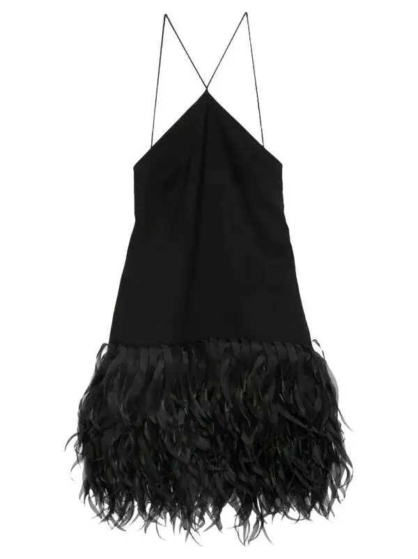 Viktor & Rolf Feather-hem Halterneck Mini Dress - Black