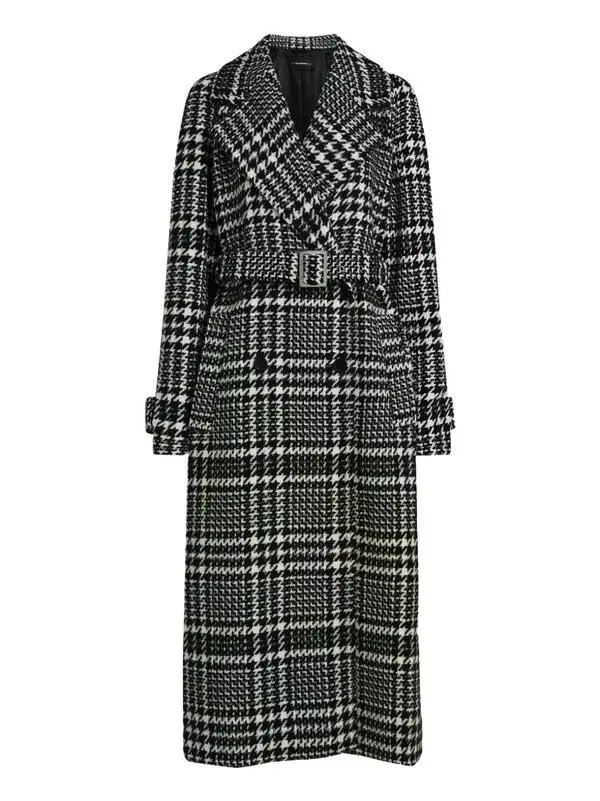 Karl Lagerfeld Houndstooth Long Wool-blend Coat - Black
