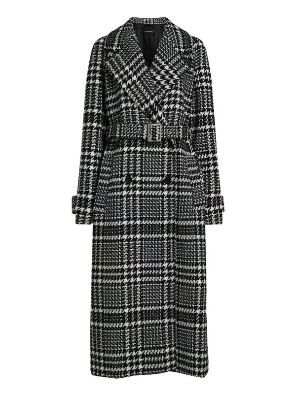 Karl Lagerfeld Houndstooth Long Wool-blend Coat - Black