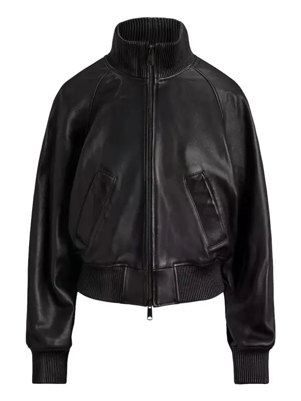 Polo Ralph Lauren Ribbed-trim Leather Jacket - Black