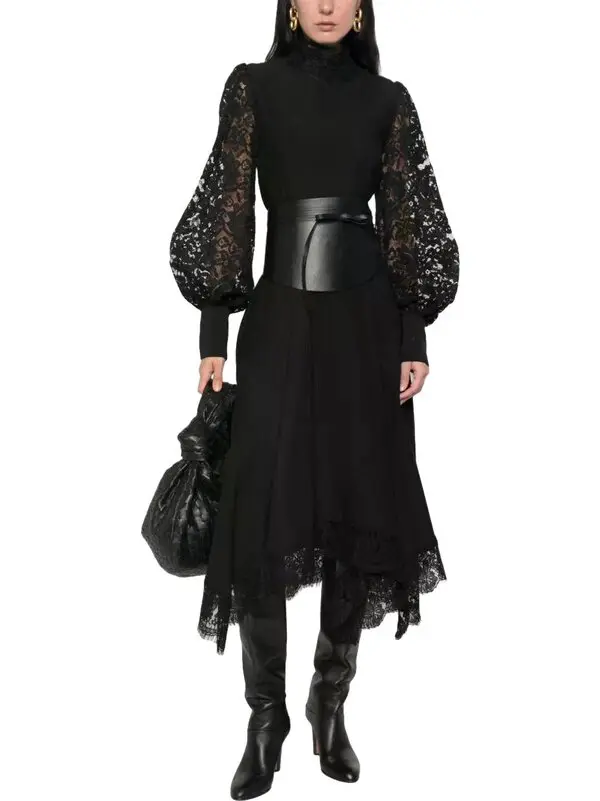 ERMANNO FIRENZE Lace-panelled Asymmetric Dress - Black