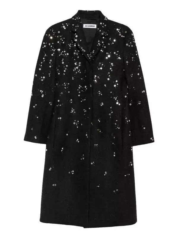 JIL SANDER Embellished Wool Coat - Black