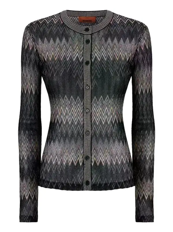 Missoni Viscose Lamé Chevron Crewneck Cardigan - Black