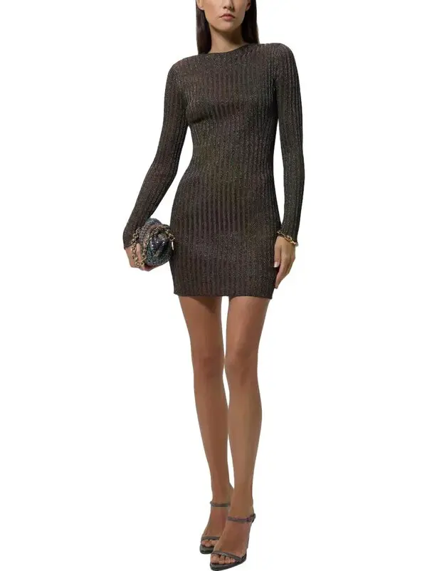Missoni Ribbed Viscose Lamé Mini Dress - Brown