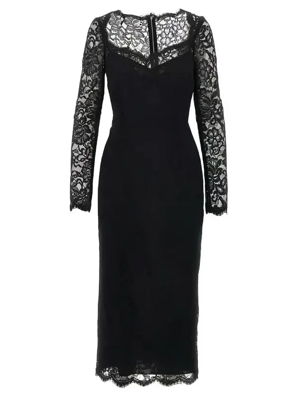 Dolce & Gabbana Floral-lace Midi Dress - Black