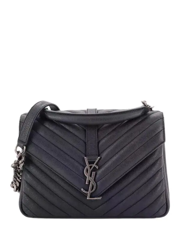 Saint Laurent Classic Monogram College Bag Matelasse Chevron Leather Medium Crossbody Bag - Grey