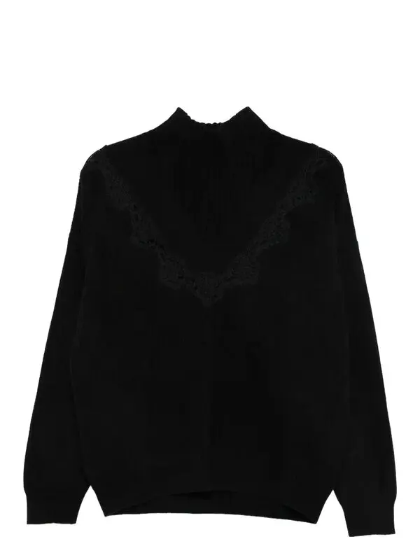 ERMANNO FIRENZE Lace-trim Ribbed-knit Sweater - Black