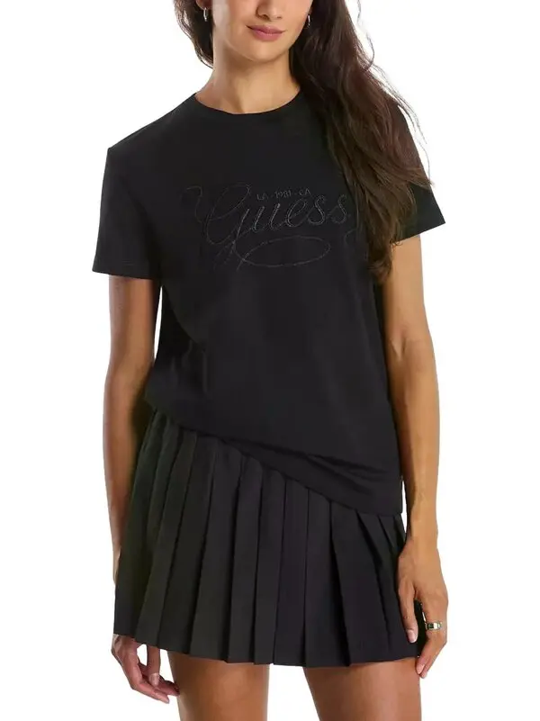 Guess Logo-embroidered Short-sleeve T-shirt - Black