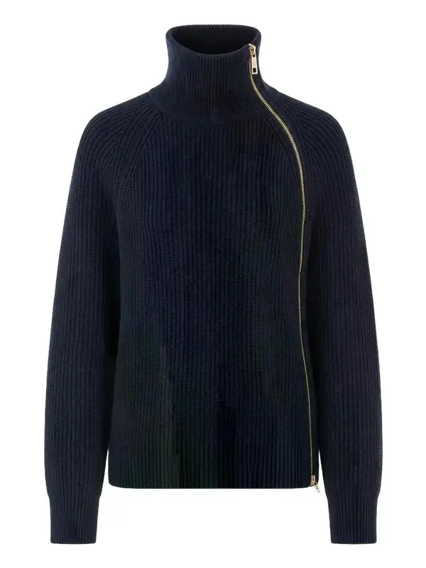 Liu Jo Asymmetric-zip Ribbed-knit Sweater - Blue