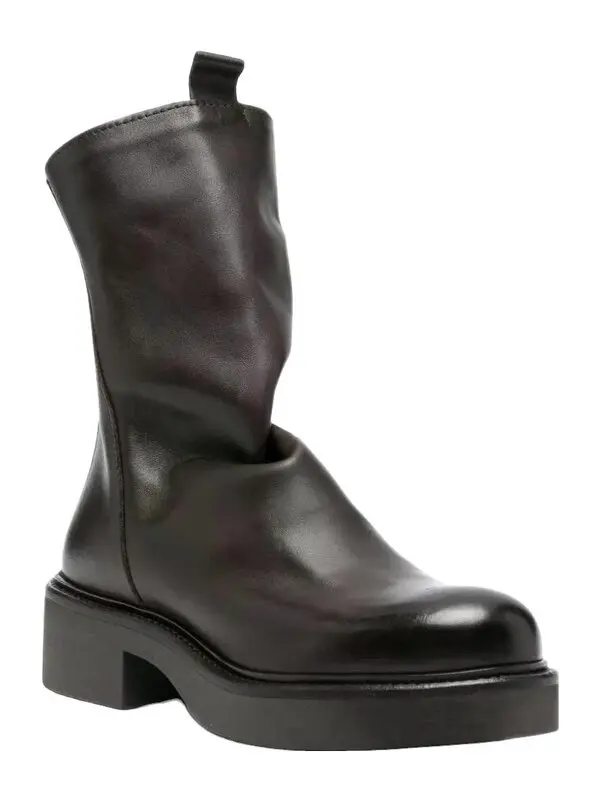 METISSE Rear-zip Leather Ankle Boots - Brown