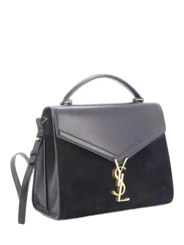 Saint Laurent Cassandra Top Handle Bag Leather And Suede Medium Shoulder Bag - Black