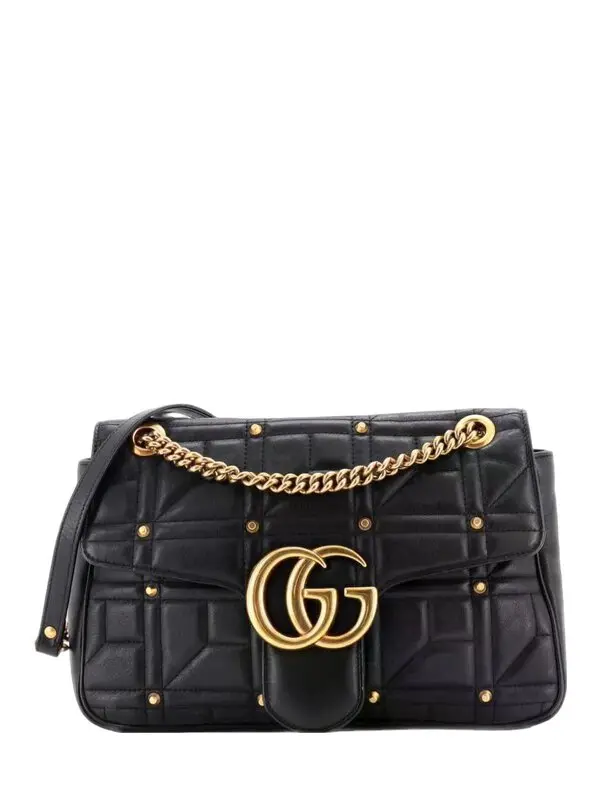 Gucci Gg Marmont Studded Matelassé Leather Shoulder Bag - Black