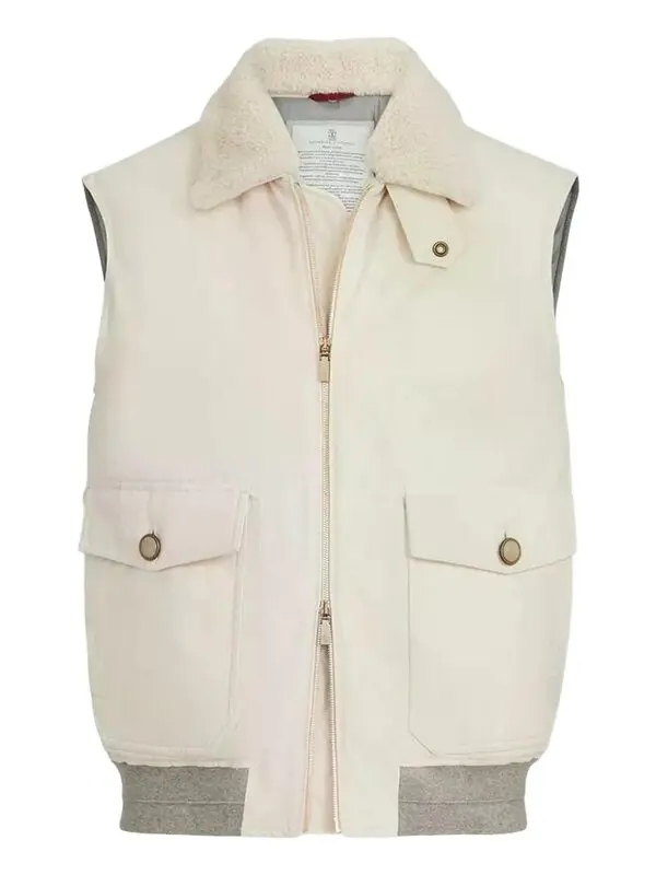 Brunello Cucinelli Shearling-collar Down-filled Vest - Neutrals